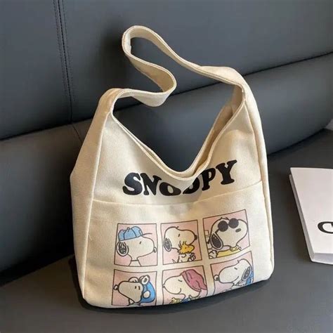 Snoopy Tote Bag Shoulder Pocket Cartoon Cute Fun Cotton Bag In 2024