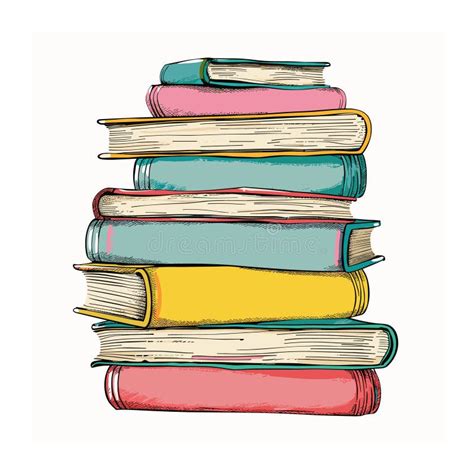 Stack Colorful Books Illustration Handdrawn Sketch Style Educational