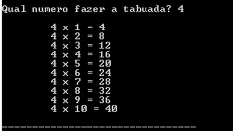 Aprender Programar em C Tabuada em C Faça um algoritmo que apresente na tela a tabuada de
