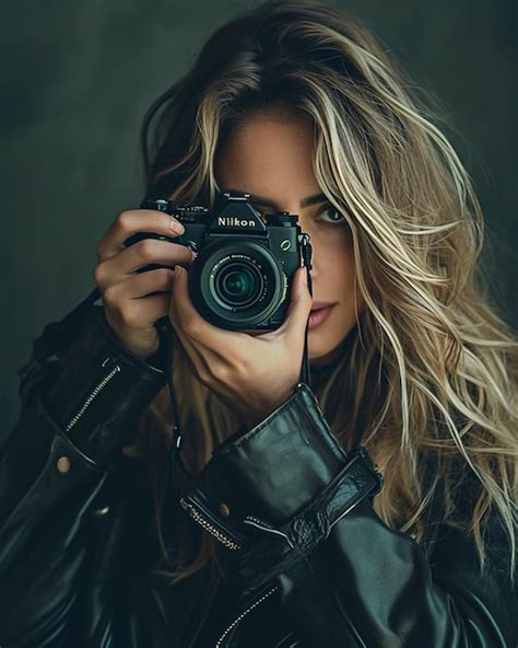 A Close Up Of A Woman Holding A Camera In Front Of Her Face Premium