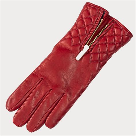 Red Quilted Leather Gloves With Zip Uk