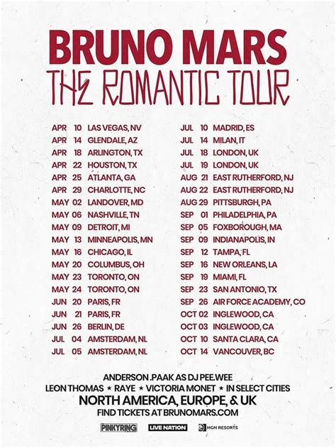 Bruno Mars The Romantic Tour In Las Vegas 2026 Allegiant Stadium