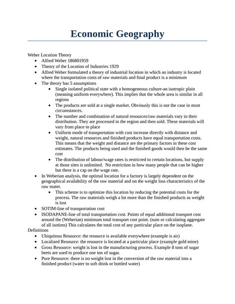 Solution Geography 1100 Economic Geography Term 2 Lecture 12 Notes