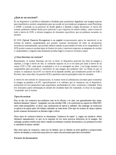 El Escaner Y Ocr Pdf Escáner De Imagen Reconocimiento óptico De Caracteres