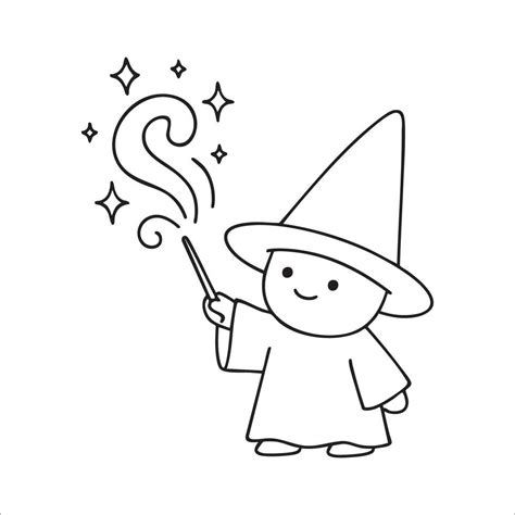 Cute Wizard Casting Magic Coloring Page 66736417 Vector Art At Vecteezy