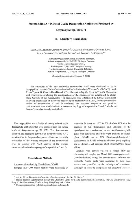 Pdf Streptocidins A D Novel Cyclic Decapeptide Antibiotics Produced