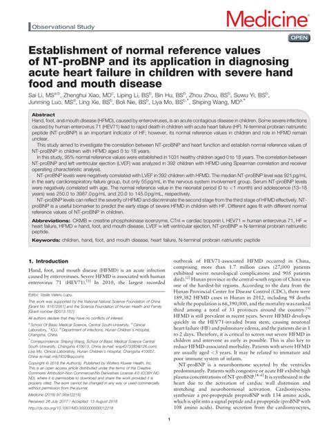 Pdf Establishment Of Normal Reference Values Of Nt Probnp And Its