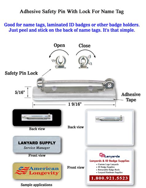 Secure Adhesive Safety Pin Name Tag Lock Perfect For Uniforms