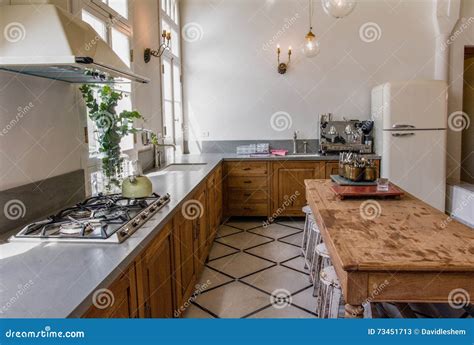 Classic Kitchen With Large Table Stock Image Image Of Domestic Hood