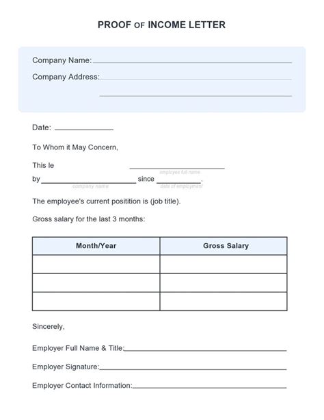 Proof Of Income Letter Template For Job Applications