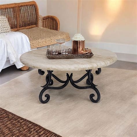 Modern Natural Travertine Round Coffee Table Mexports