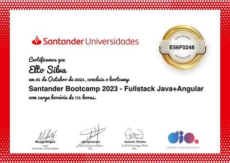 Conclusão Do Bootcamp Fullstack Java Angular Da Dio Em Parceria Com Santander Elto