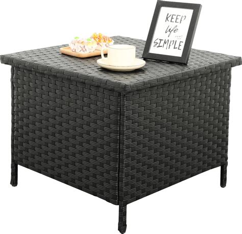 Waroom Outdoor Pe Wicker Side Table With Storage Patio End