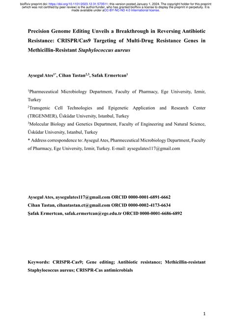 Pdf Precision Genome Editing Unveils A Breakthrough In Reversing Antibiotic Resistance Crispr