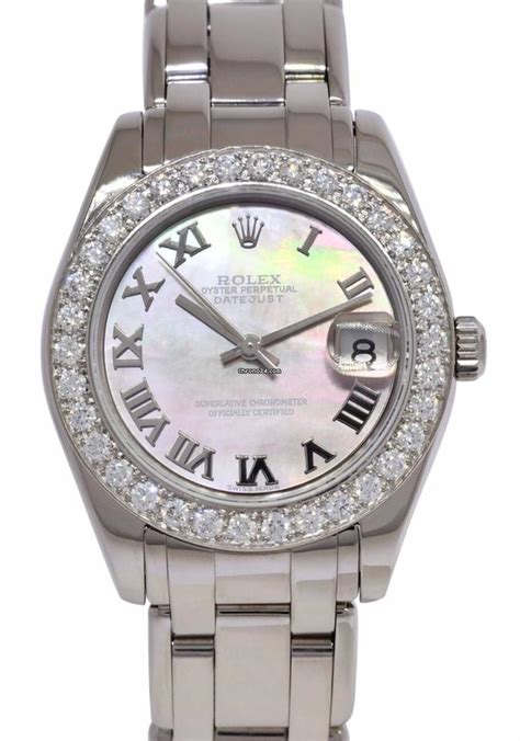 Rolex Datejust Pearlmaster 18k White Gold Black Mop And Diamond For