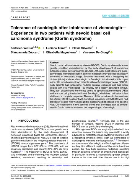Pdf Tolerance Of Sonidegib After Intolerance Of Vismodegib—experience