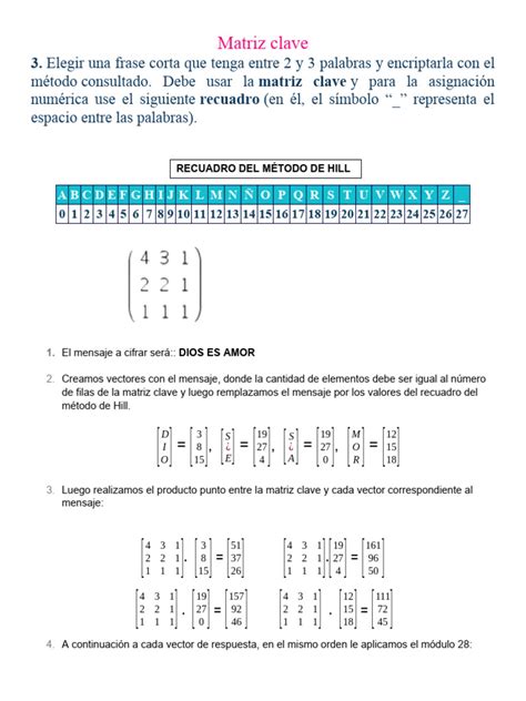 Encriptación Metodo De Hill Pdf Matriz Matemáticas Álgebra Lineal
