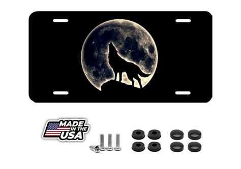 White Moon Wolf License Plate New Car Tag Metal Aluminum Usa Black