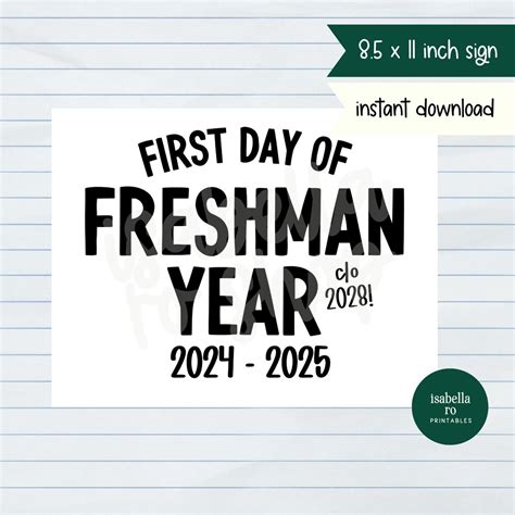 First Day Of Freshman Year Sign First Day Of School 85x11 Inch Pdf 1st