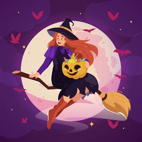 Halloween Background With Beautiful Witch Flying 12983072 Vector Art At
