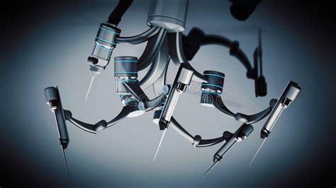 Robotic Arms For Robotic Assisted Surgery Isolated On Gray Background