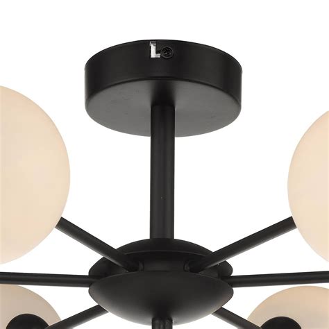 Dar Cohen Matt Black Semi Flush 7 Light Complete With Opal Glasses Wt