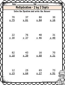Multiplying 2 By 2 Digit Math Worksheets 4th Grade Tpt