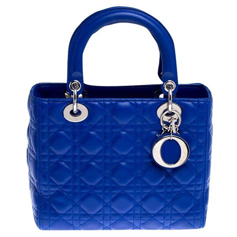 Dior Blue Cannage Quilted Leather Medium Lady Dior Tote For Sale At 1stdibs