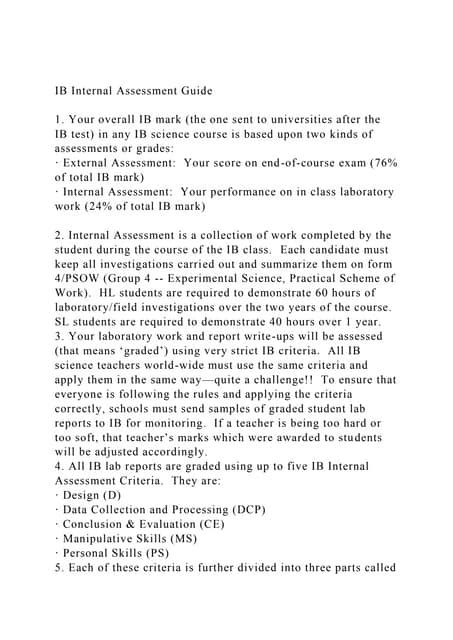Ib Internal Assessment Guide1 Your Overall Ib Mark The One S Docx