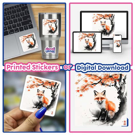 Sumi E Fox Painting Stickers And Digital Art Decal Venue