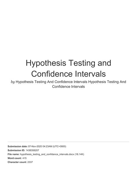 Hypothesis Testing And Confidence Intervals Pdf