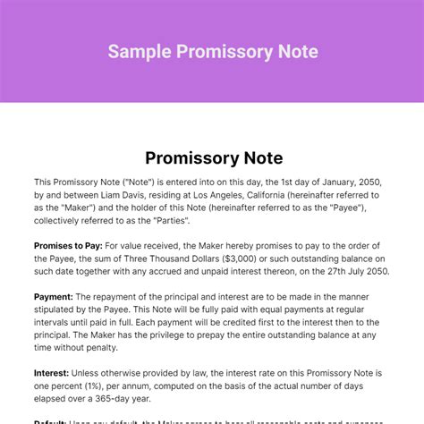 Free Sample Promissory Note Template To Edit Online