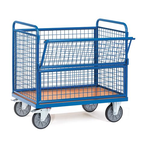 Box Carts Warehouse Trolley Wire Mesh Wall Trolley Flap At 1 Long Side