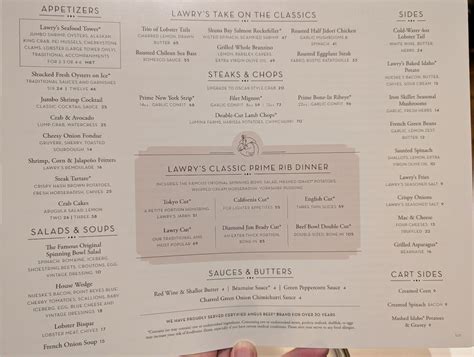 Lawrys The Prime Rib Menu Classic Steakhouse And Fine Dining In