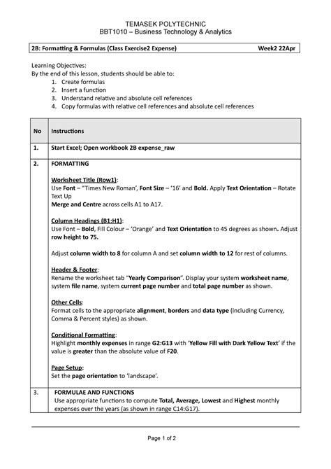 2b Class Exercise 2 Expense Temasek Polytechnic Bbt1010 Business