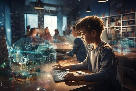 Premium Ai Image Students Using Technology In Education