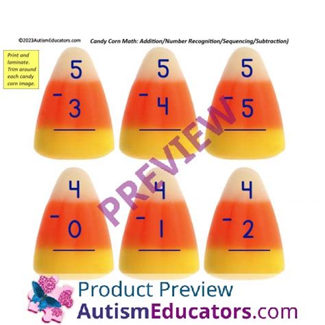 Candy Corn Fall Math Center Activities For K 1 To Count Add Subtract