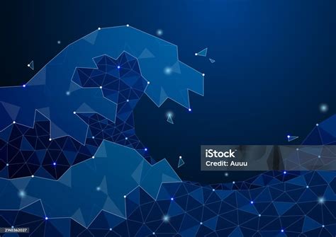 water wave form lines triangles and particle style design stock