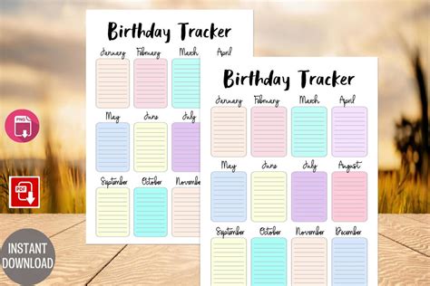 Printable Birthday Tracker Template Png Graphic By Rainbowds · Creative