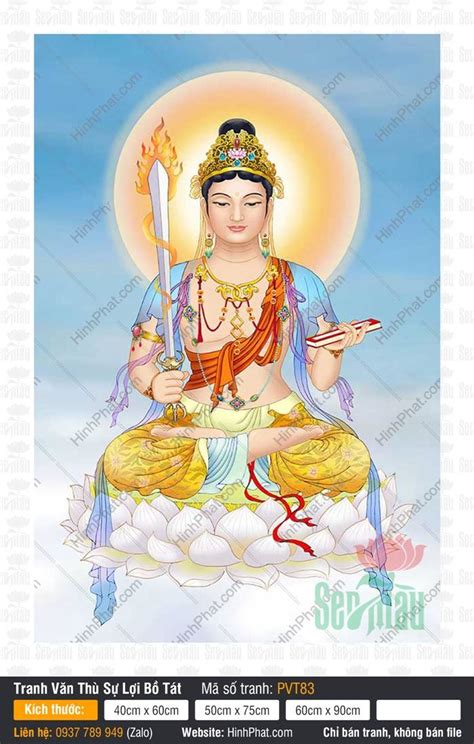 Hình Văn Thù Sư Lợi Bồ Tát Pvt83 Ngài Cầm Kiếm Và Kinh Thư