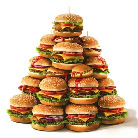 A Stack Of Burgers With A Lot Of Cheese On White Background Premium Ai Generated Image