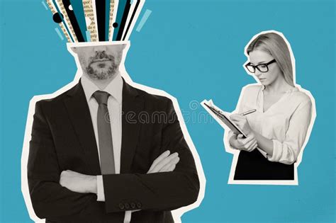 Trend Artwork Composite Sketch Image Photo Collage Of Two Young Smart Colleagues Man Boss Leader