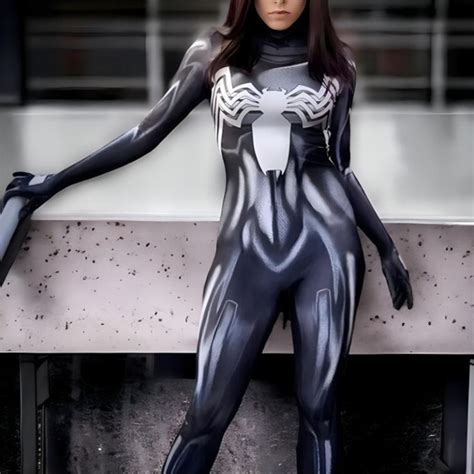 Marvels Spider Man Spider Girl Symbiote Suit Costume Bodysuit Mask