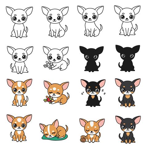 Cute Chihuahua Cartoon Drawing Set 62848261 Vector Art At Vecteezy