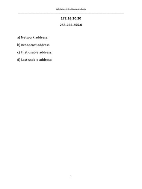 Calculation Of Ip Address And Subnets Pdf