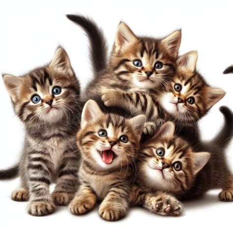 Group Of Kittens Watercolor Group Of Cats In A Row Generative Ai Stock