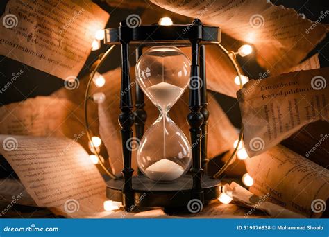 Aesthetic Hourglass Surrounded By Aged Papers And Soft Lights Evokes