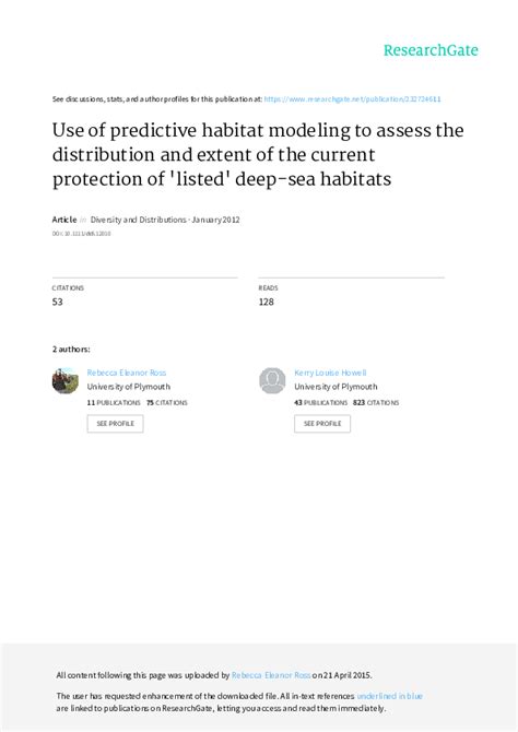 Pdf Use Of Predictive Habitat Modelling To Assess The Distribution