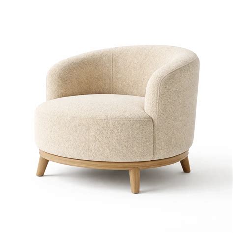 Curved Accent Lounge Chair Fabric Cream With Wood Base Dwellglint