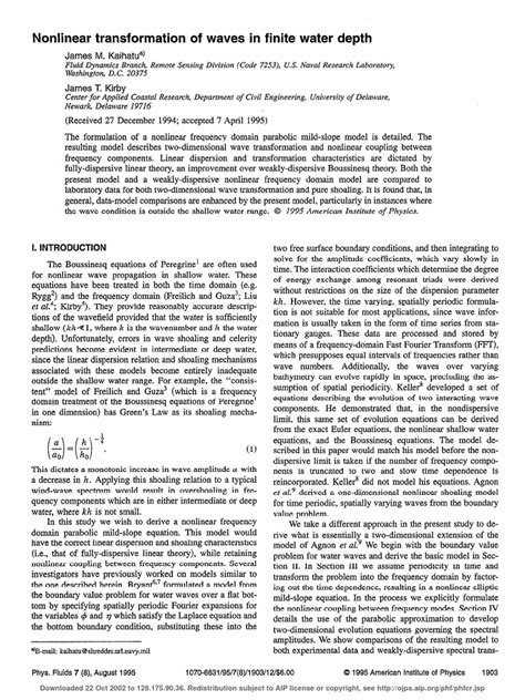 Nonlinear Transformation Of Waves In Fin Pdf Waves Nonlinear System